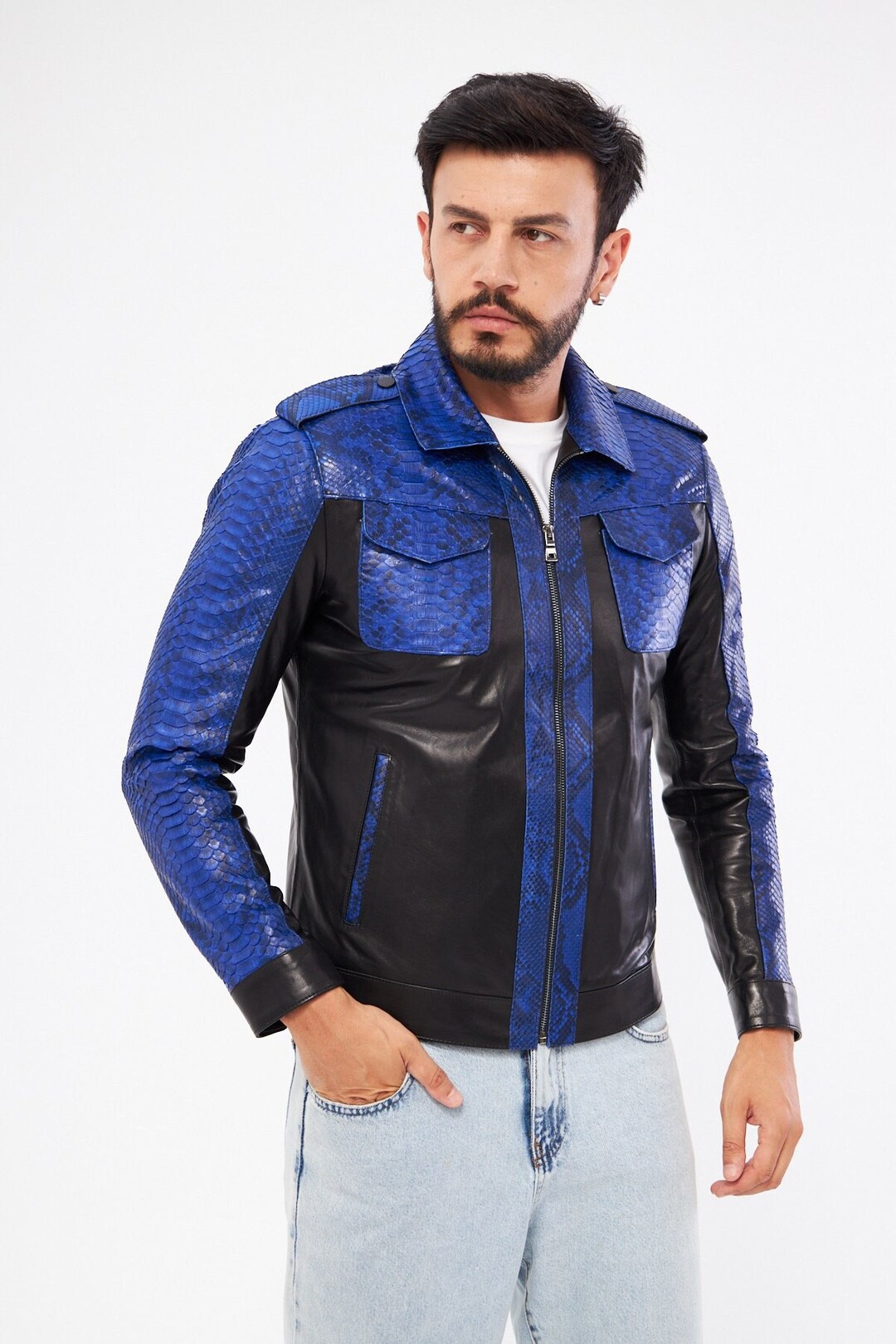 Luxury Real Python Leather Jacket for Men Exclusive Python Leather Mens ...