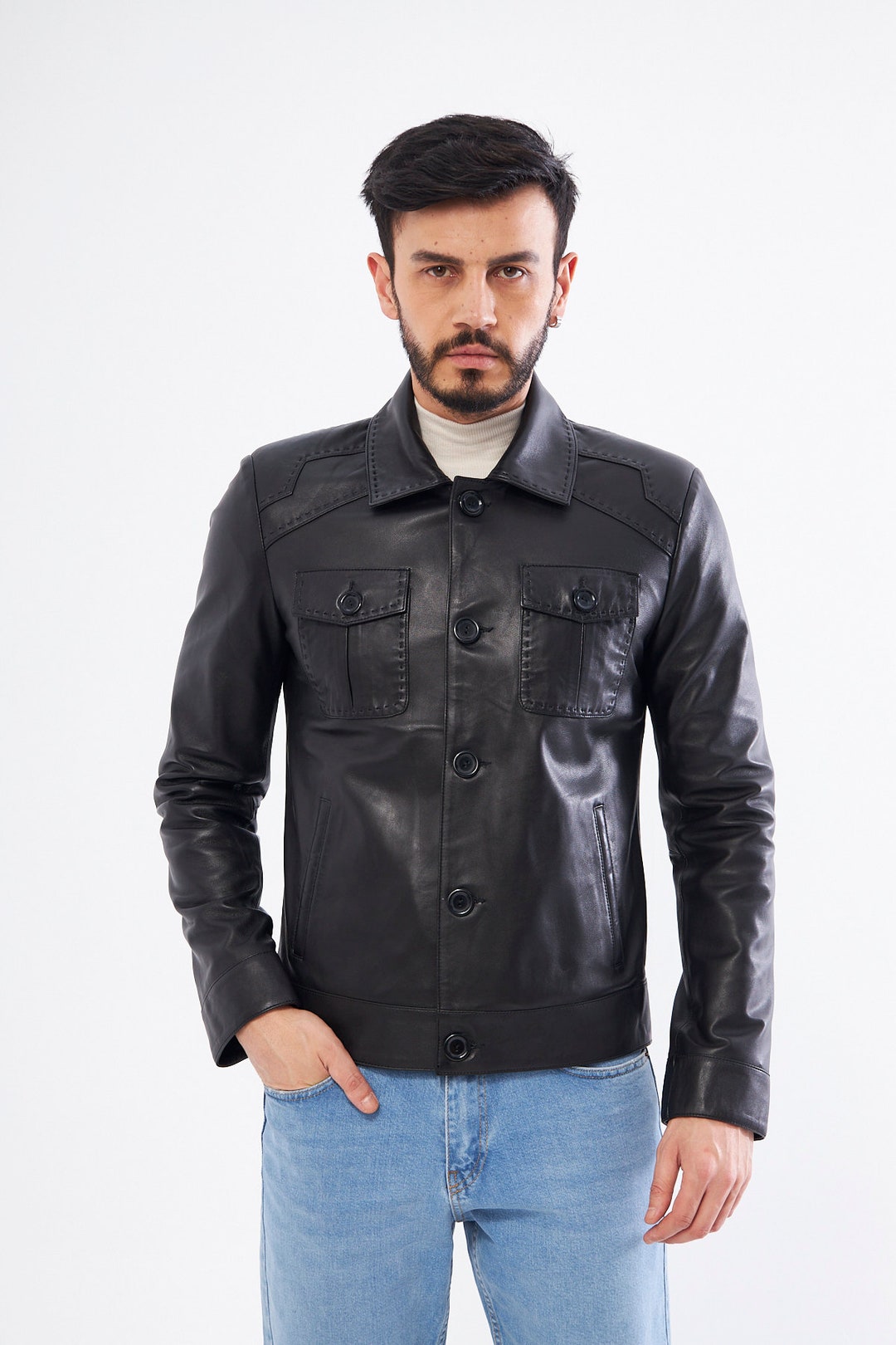 Genuine Leather Jacket for Men,mens Lamb Leather Jacket, Men's Genuine ...