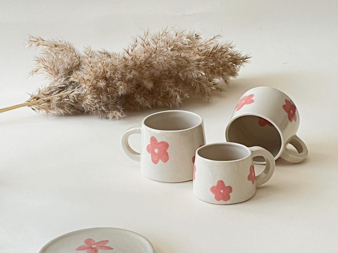 Handmade Pink Floral Ceramic Espresso Cup - 3oz/4oz - Etsy