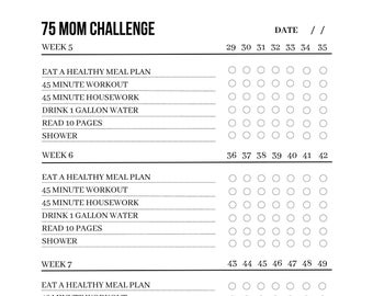 75 Mom Editable Challenge Printable, New Years Weight Loss, Easy ...