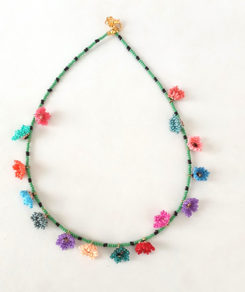 Handmade Beaded Necklace-flowered Spring Necklace-summer Jewelry ...