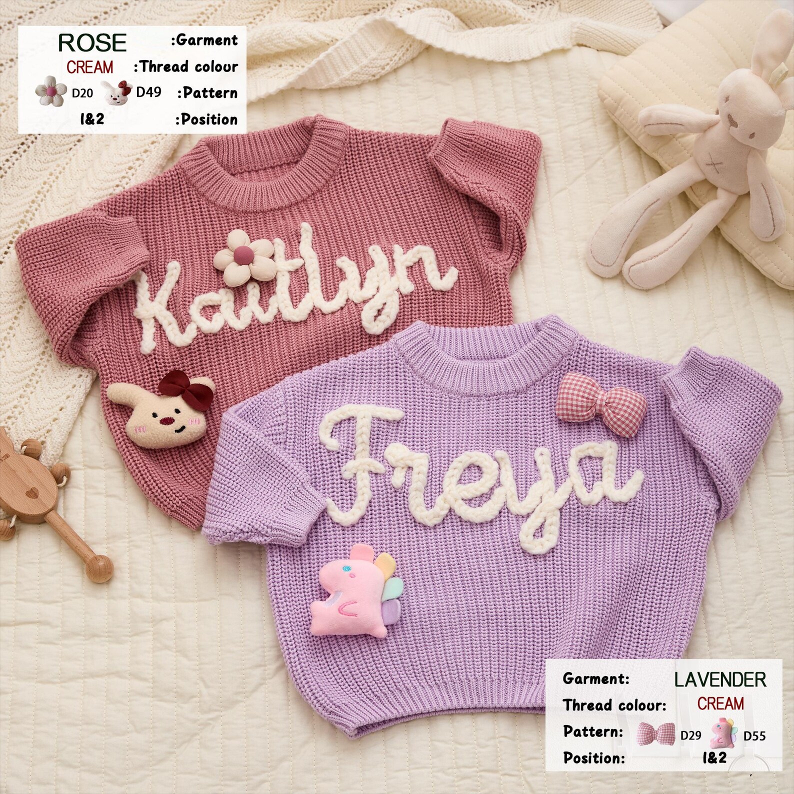 Custom Baby Sweater With Floral Embroidered Name, Soft Crochet Knit for ...