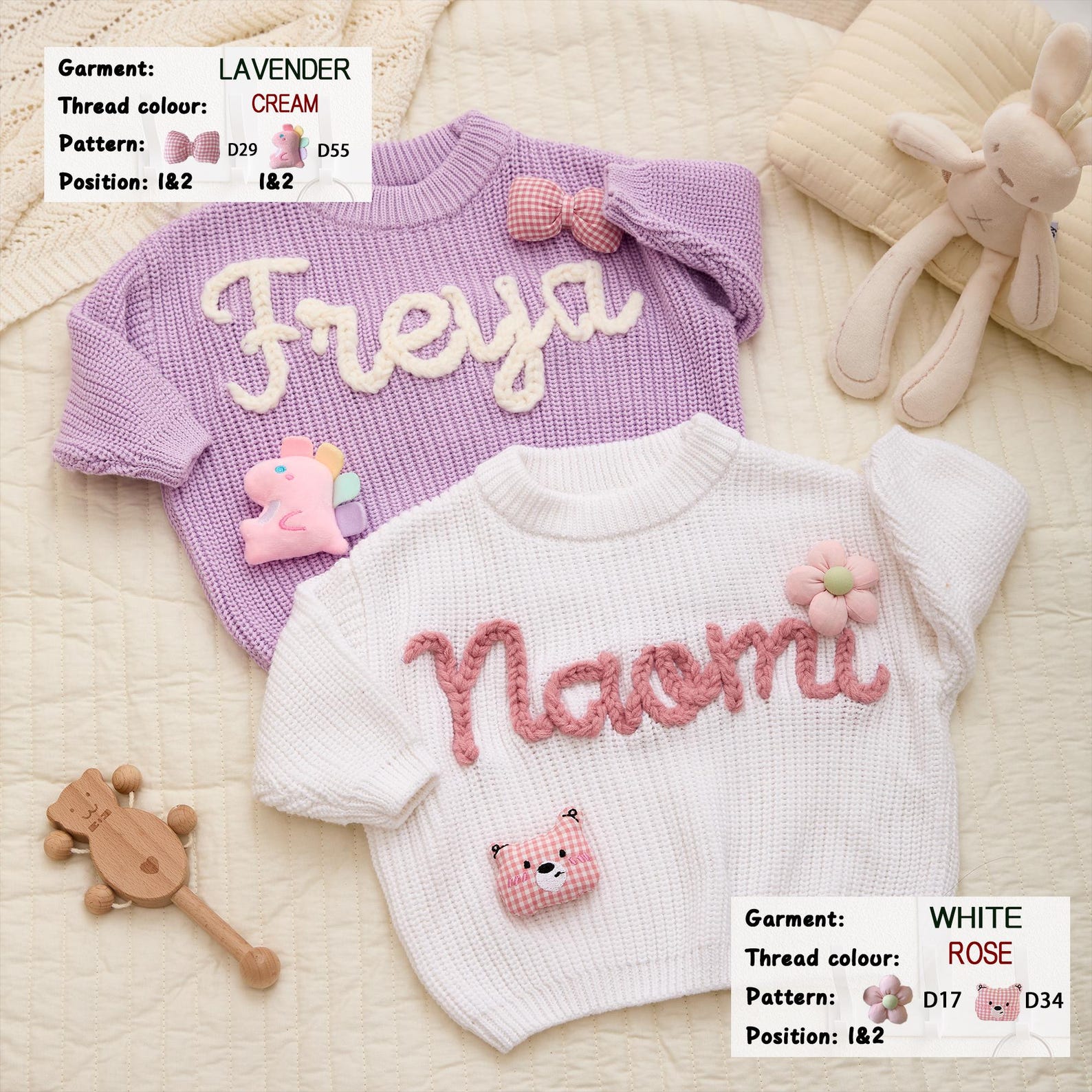 Custom Baby Sweater With Floral Embroidered Name, Soft Crochet Knit for ...