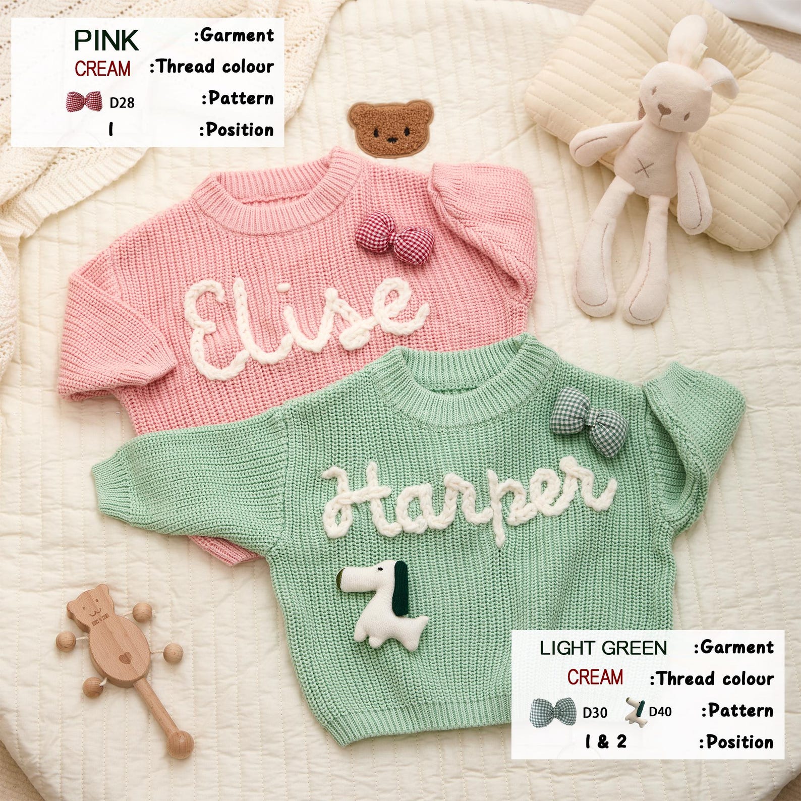 Custom Baby Sweater With Floral Embroidered Name, Soft Crochet Knit for ...
