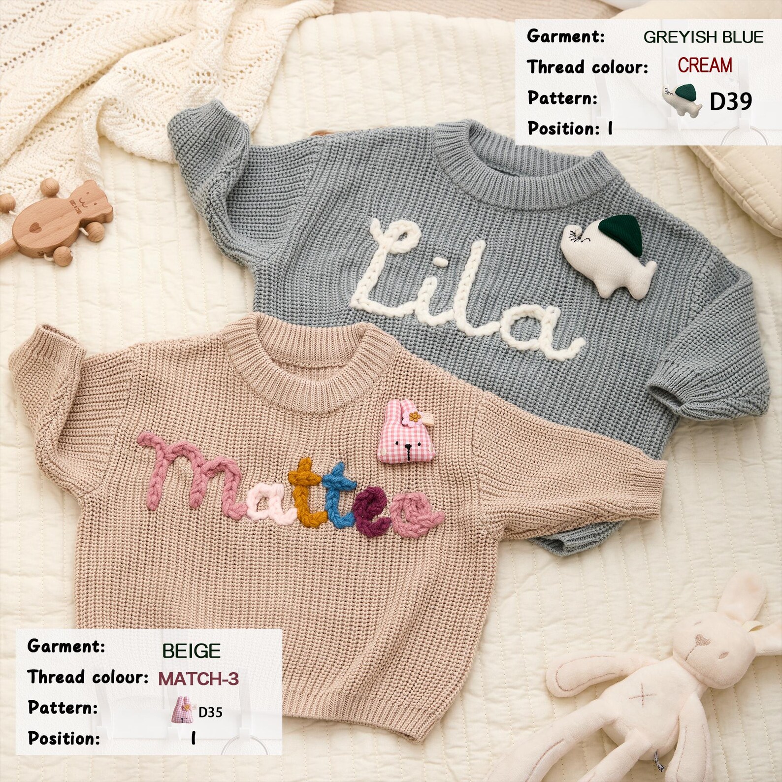 Custom Baby Sweater With Floral Embroidered Name, Soft Crochet Knit for ...