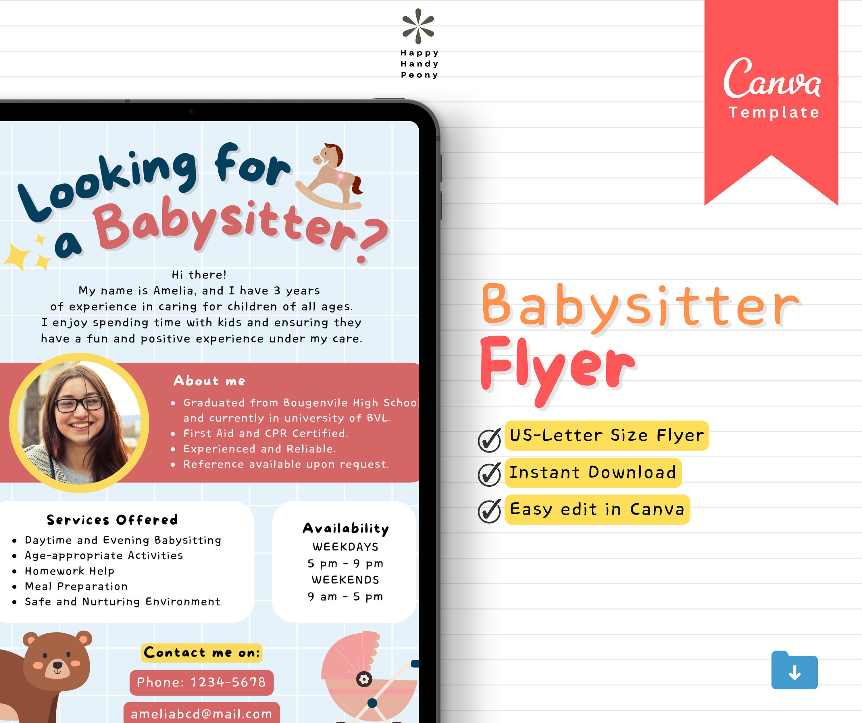 Editable Babysitter Flyer, Printable Childcare Service Flyer With Super ...