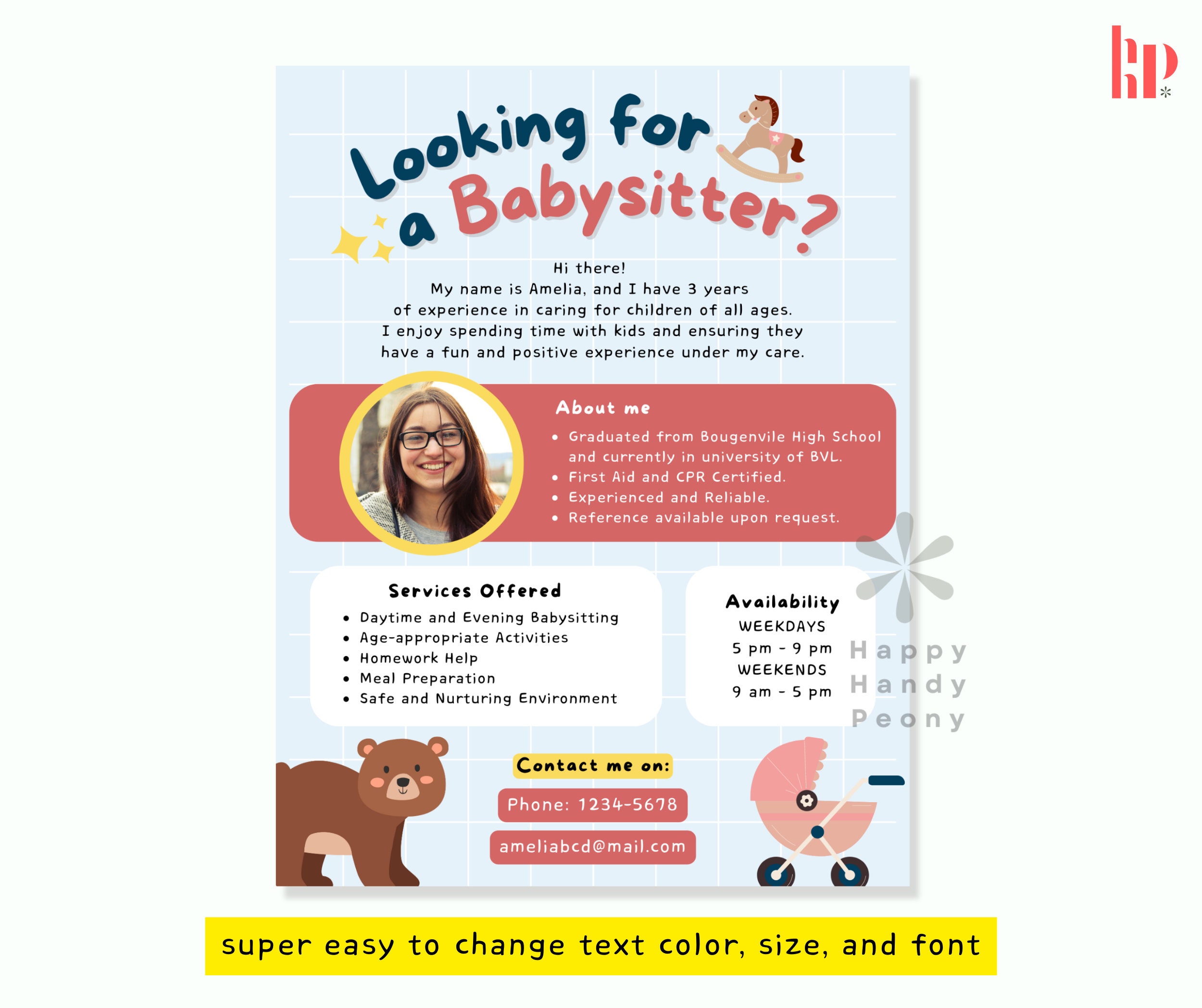 Editable Babysitter Flyer, Printable Childcare Service Flyer With Super ...