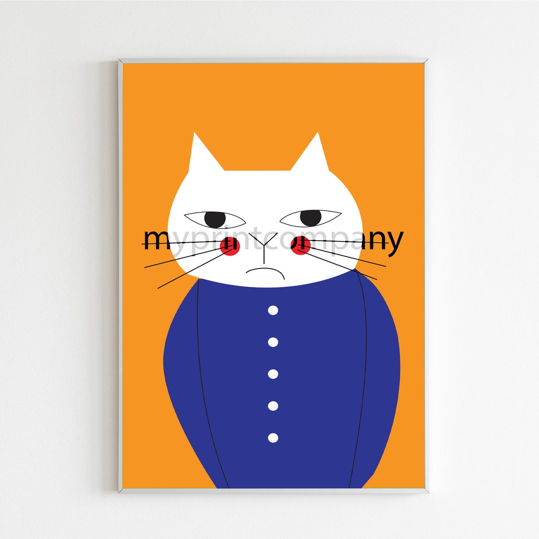 Printable Colorful Fat Cat Wall Art Printable Cat Art Cat Art Print Cat ...