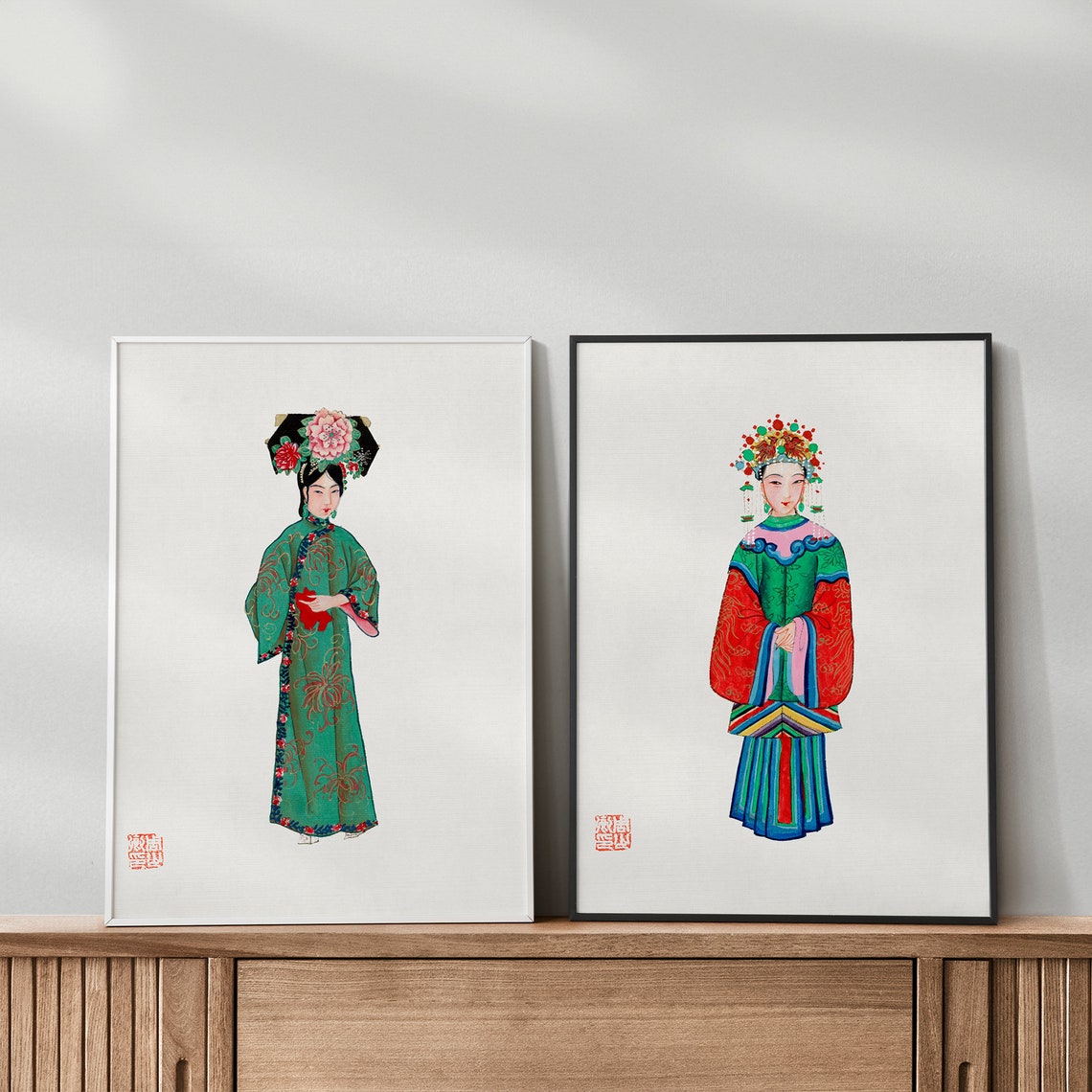 Chinese Costume Drawings Printable Wall Art Pack Chinese Empress ...