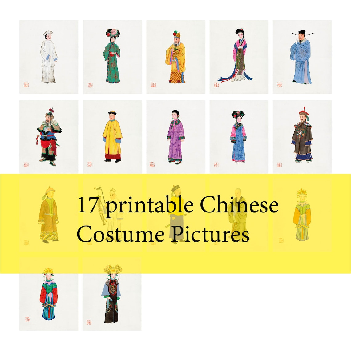 Chinese Costume Drawings Printable Wall Art Pack Chinese Empress ...