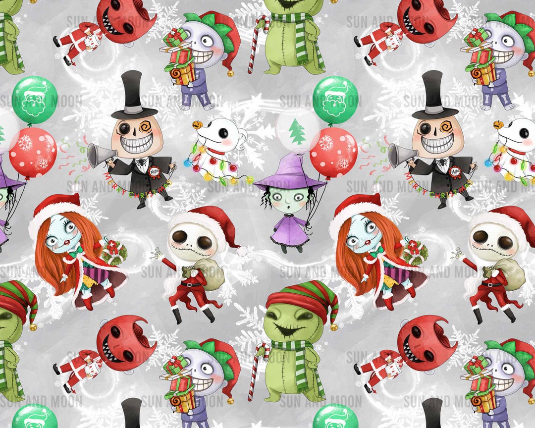 Christmas Nightmare Seamless Pattern, Cartoon Christmas Digital Paper ...