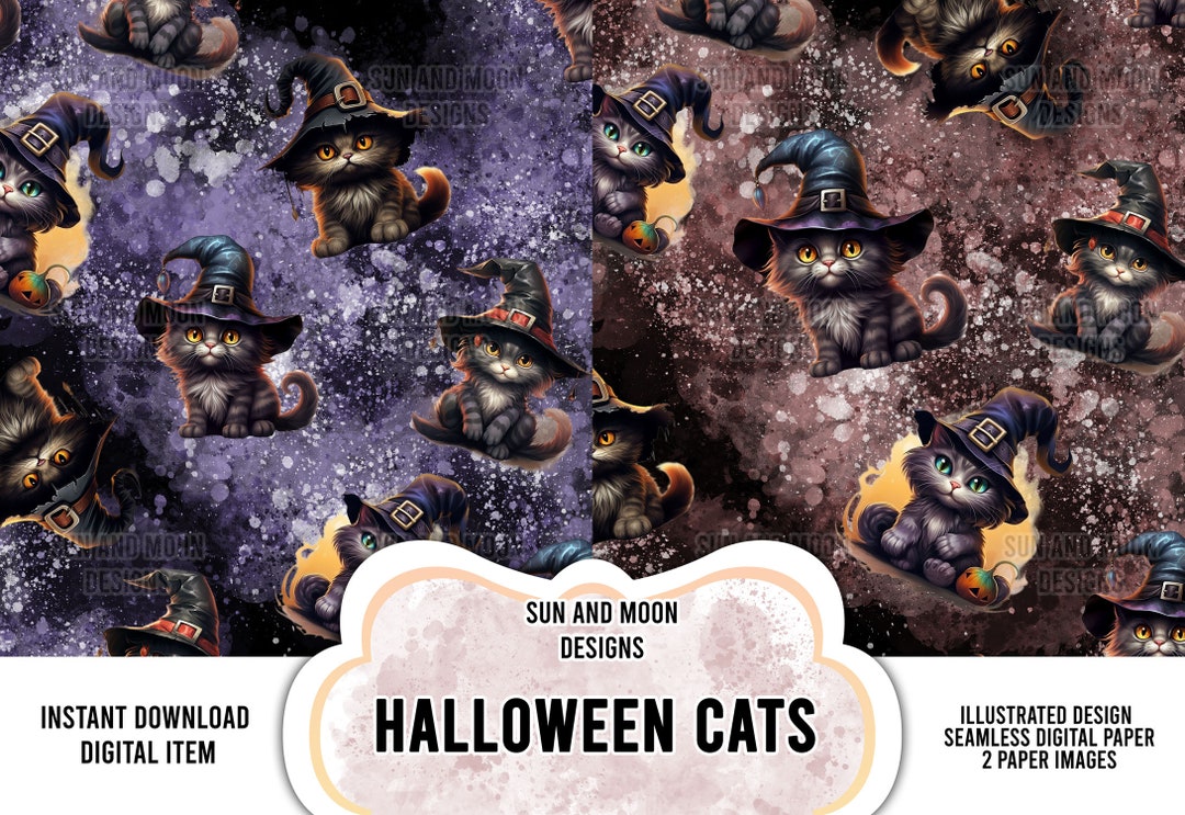 Halloween Cats Digital Paper, Halloween Seamless Pattern, Cats Seamless ...