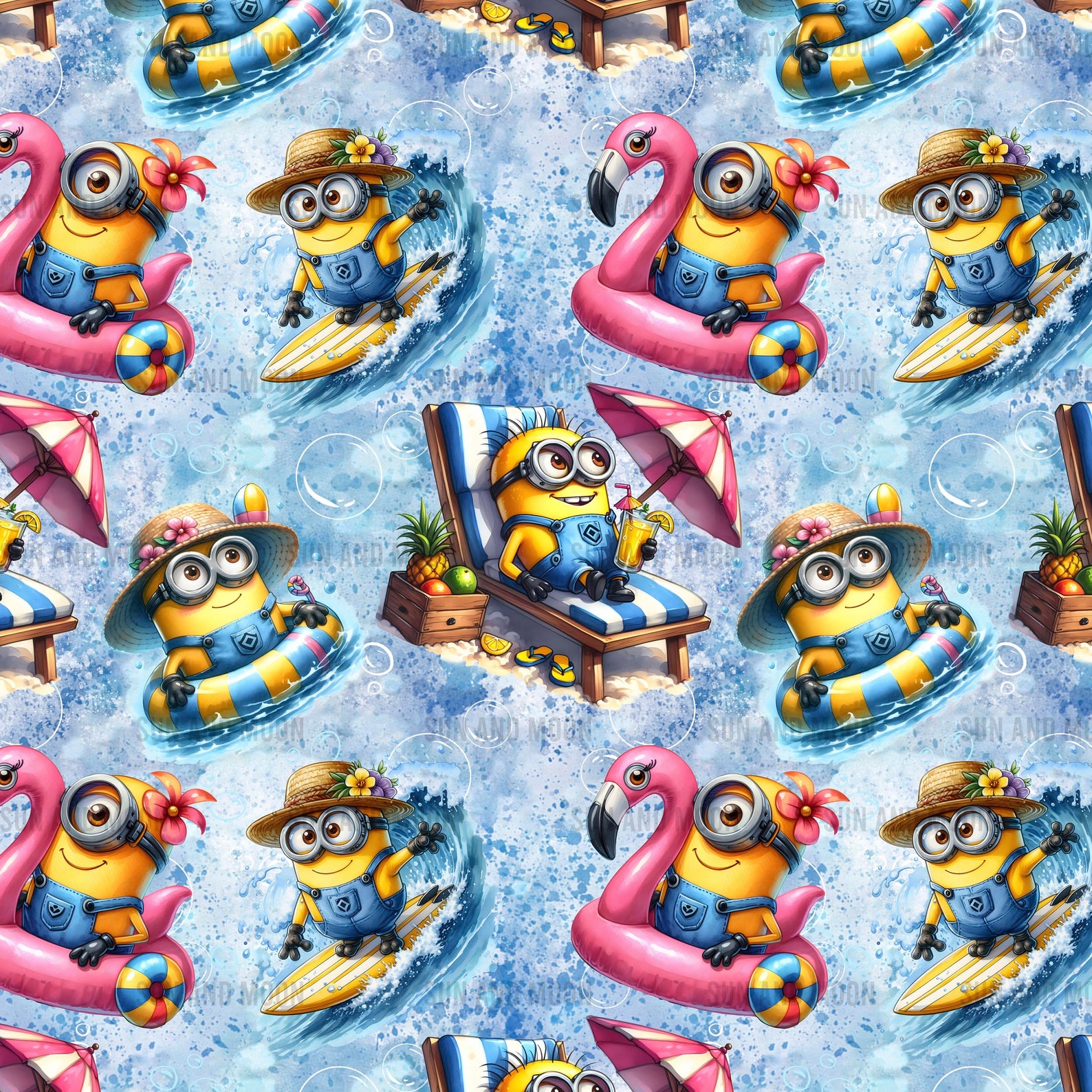 Minions Summer Digital Paper, Summer Minions Seamless Pattern, Cartoon ...