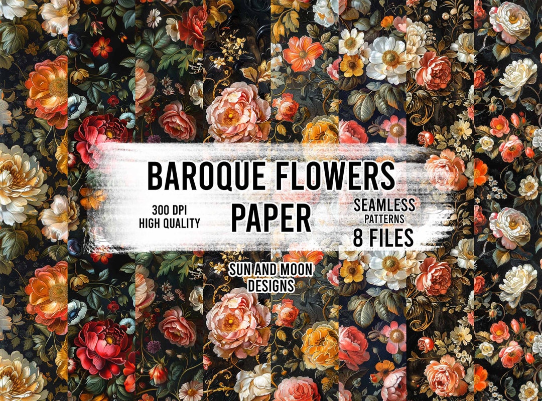 Watercolor Flowers Baroque Digital Paper, Baroque Floral Seamless File ...