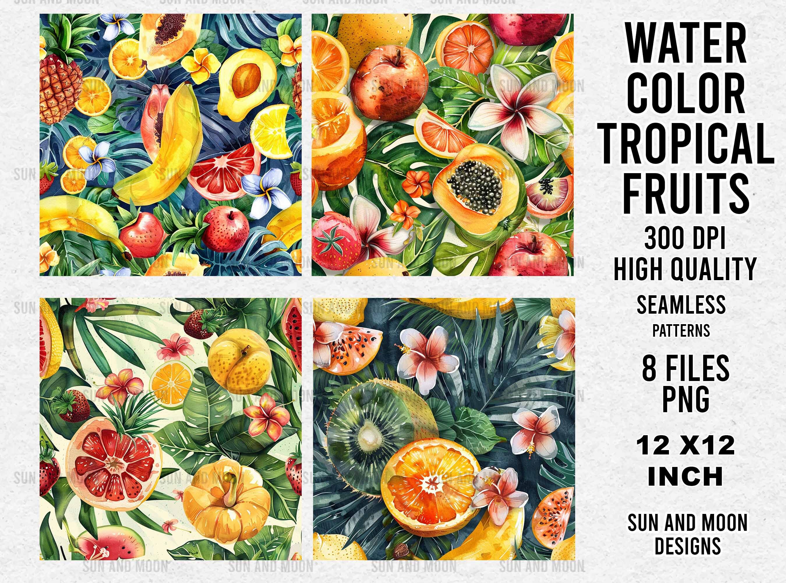 Tropical Fruits Digital Paper, Fruits Seamless Pattern, Fruits ...