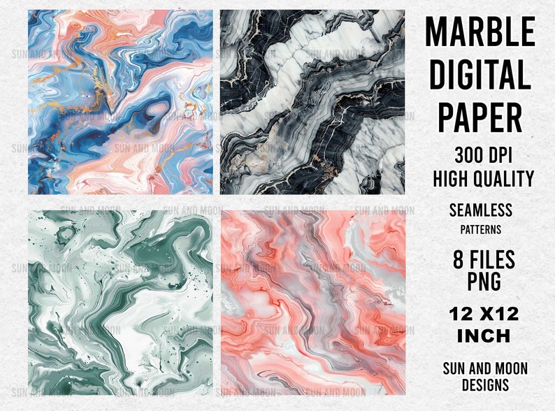 Luxury Marble Digital Paper, Granite Marble Seamless Pattern, Colorful ...