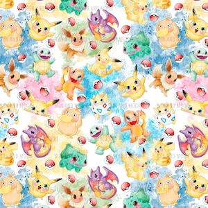 Pokemon Seamless Pattern, Pokeball Seamless Pattern, Cartoon Seamless ...