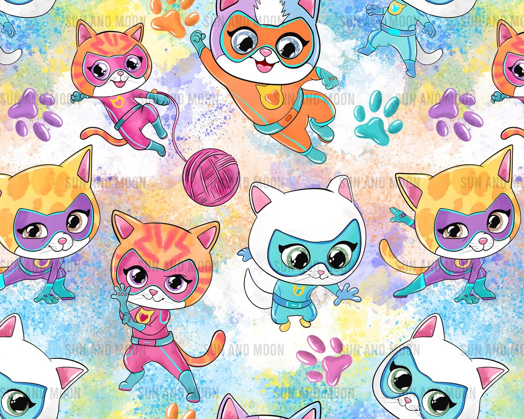 Super Hero Kittens Seamless Pattern, Super Kitties Seamless Paper ...