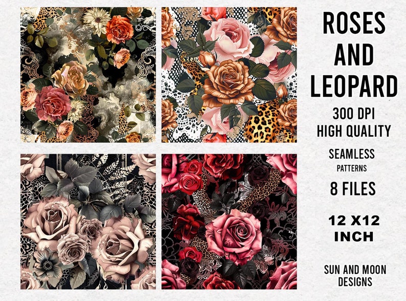 Floral Leopard Print, Roses, Lacquer Detail (digital Design) - Etsy