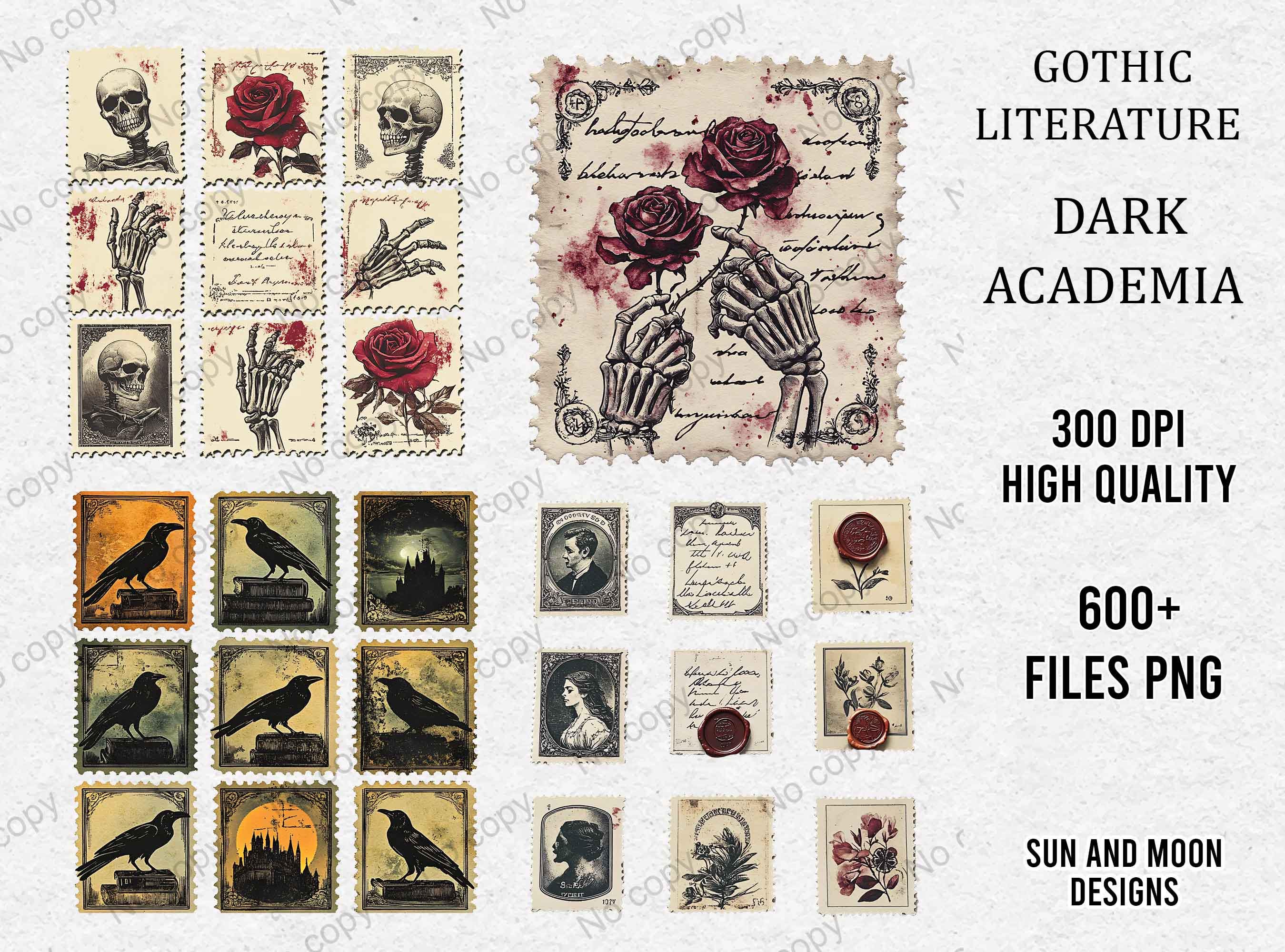 Gothic Postage Stamps PNG | Dark Academia Clipart | Vintage Ephemera - Etsy