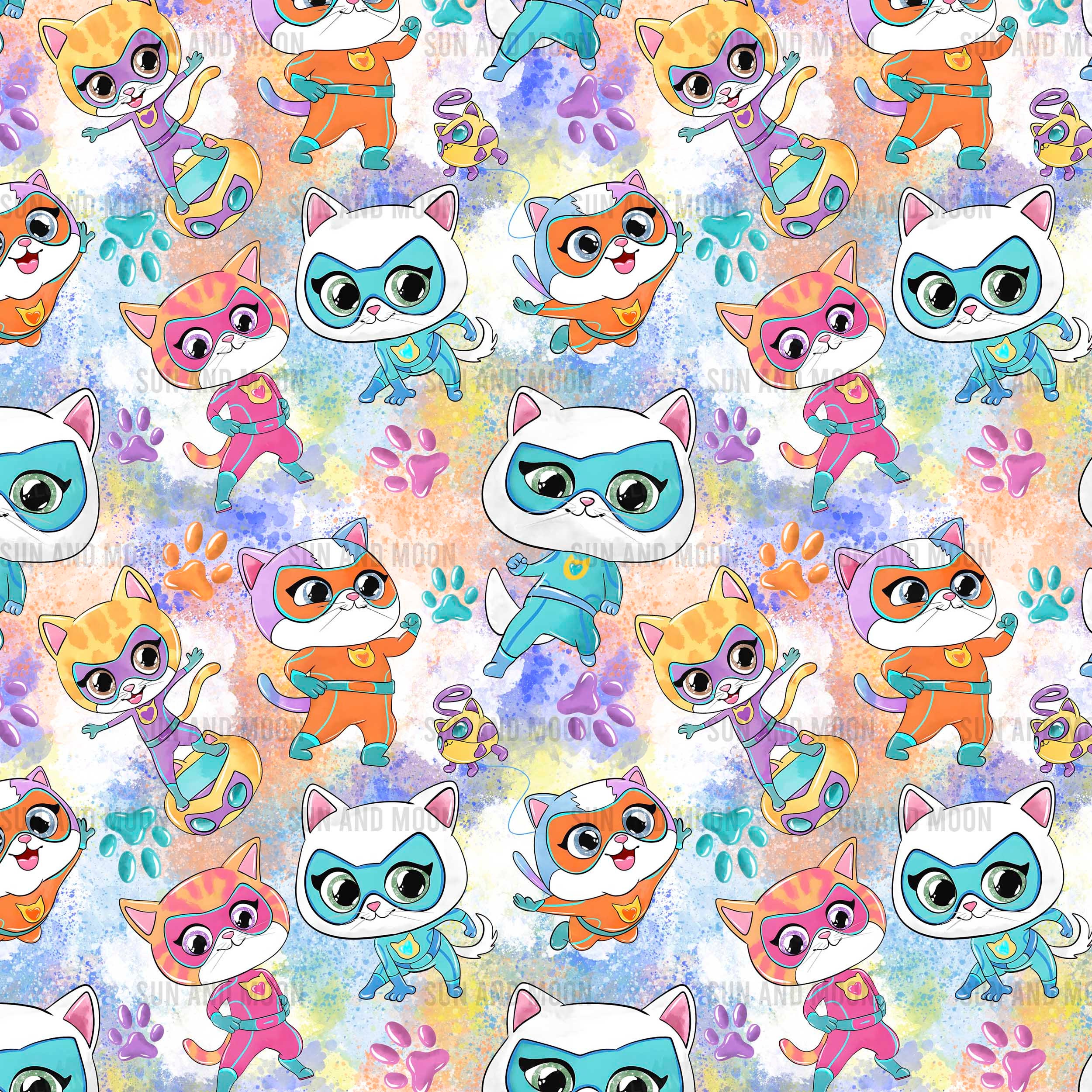 Super Hero Kittens Seamless Pattern, Tumbler Wrap Paper (digital ...