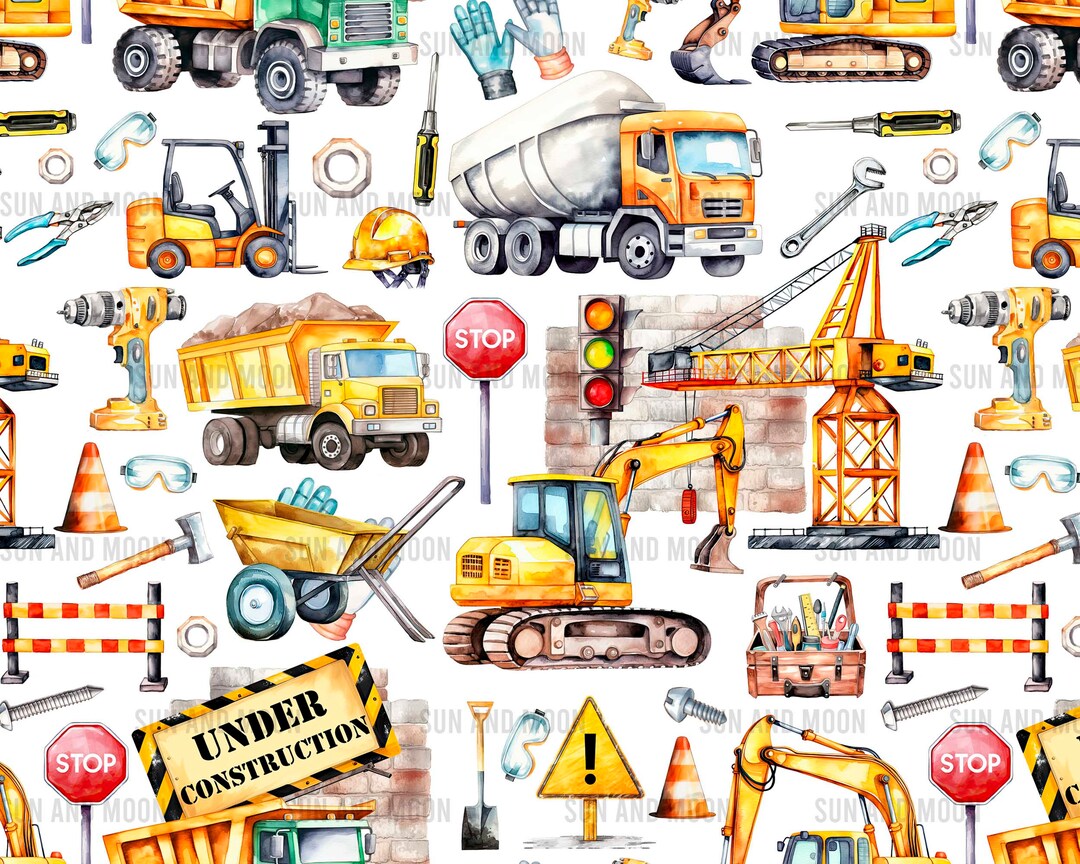 Construction Digital Paper, Construction Seamless Pattern, Construction ...