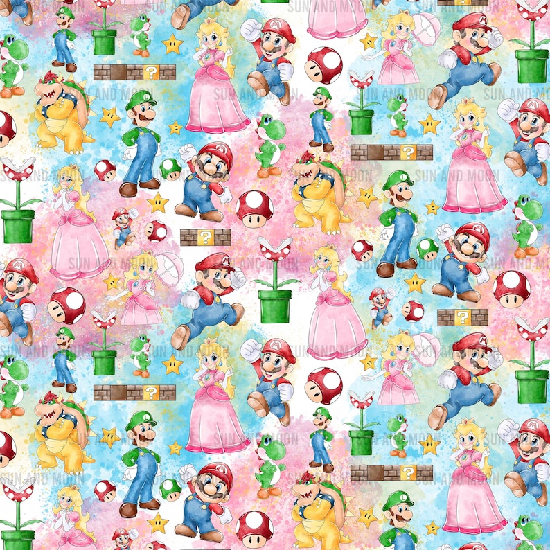 Super Bros Seamless Pattern, Mario Video Game Pattern, Bros Cartoon ...