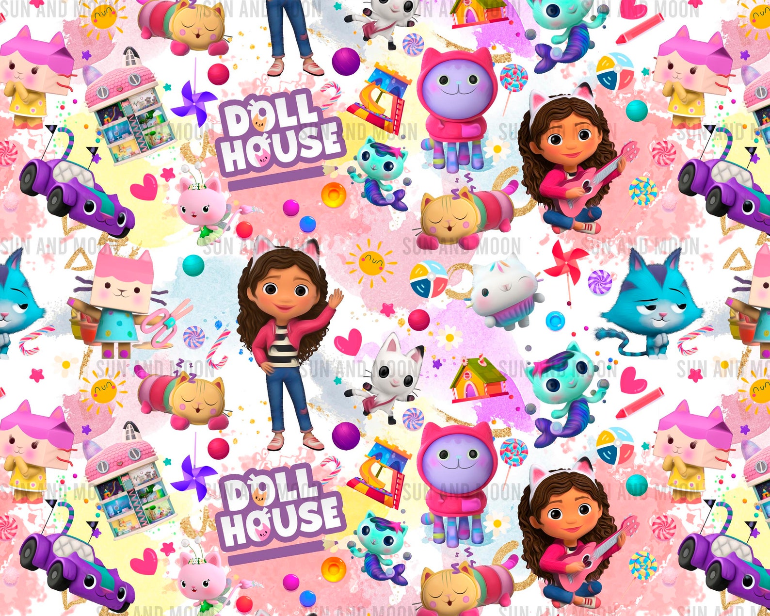 Gabbys Seamless Pattern, Dollhouse Seamless Pattern, Gabby Digital ...