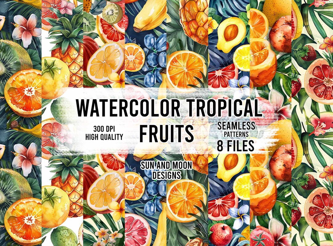 Tropical Fruits Digital Paper, Fruits Seamless Pattern, Fruits ...