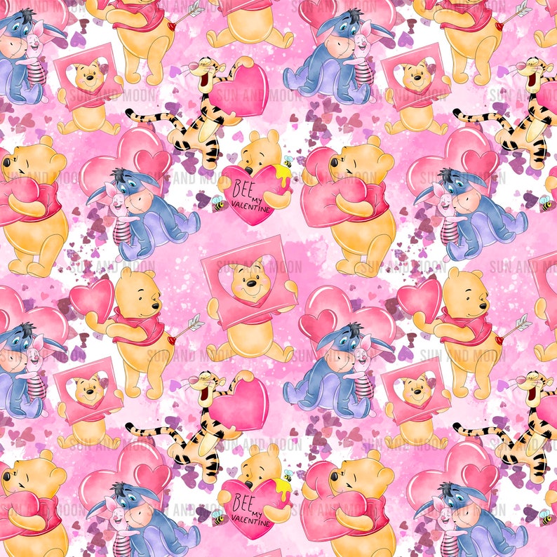 Winnie Valentines Seamless Pattern, Valentines Day Seamless Pattern, V ...