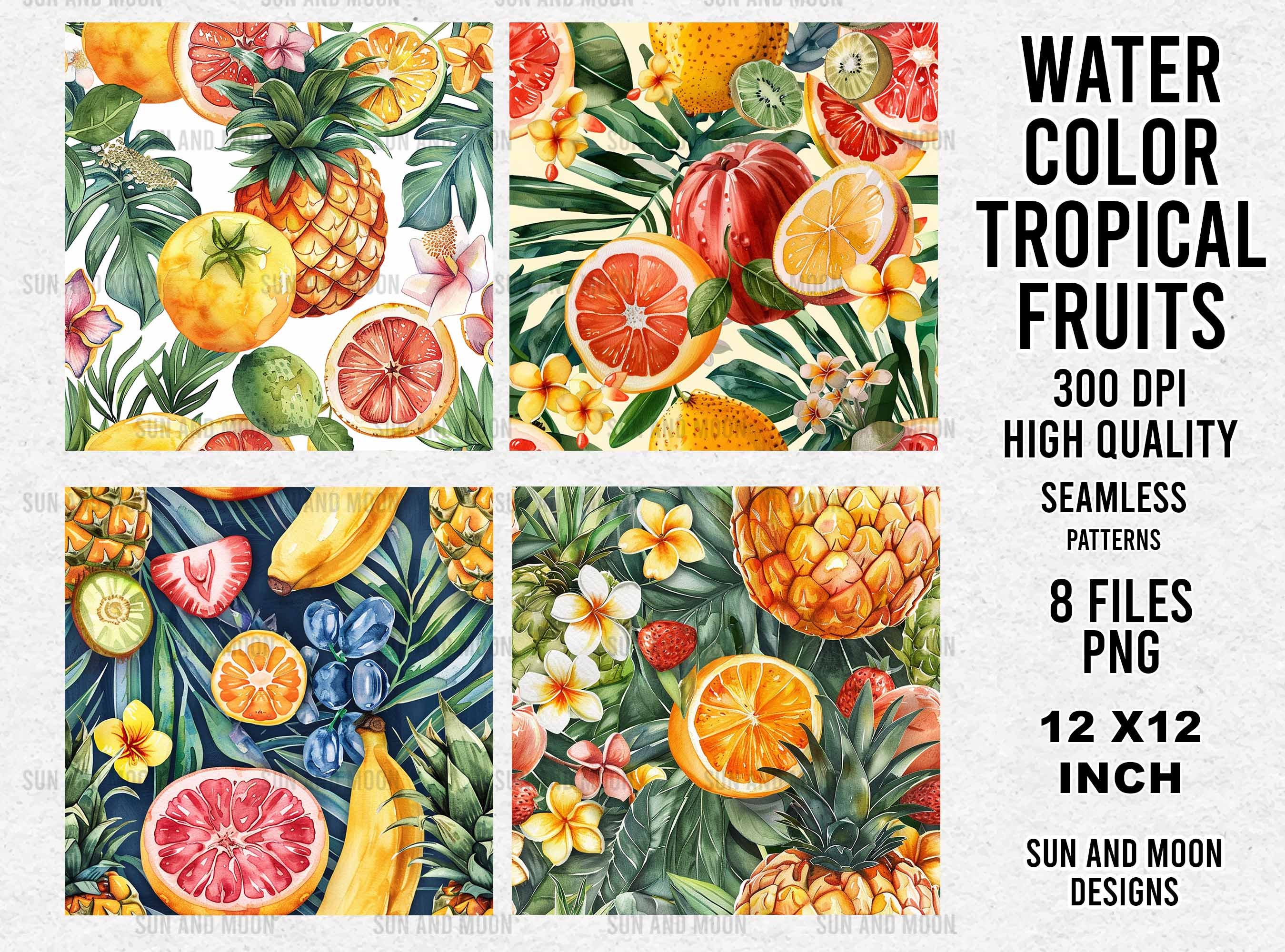Tropical Fruits Digital Paper, Fruits Seamless Pattern, Fruits ...