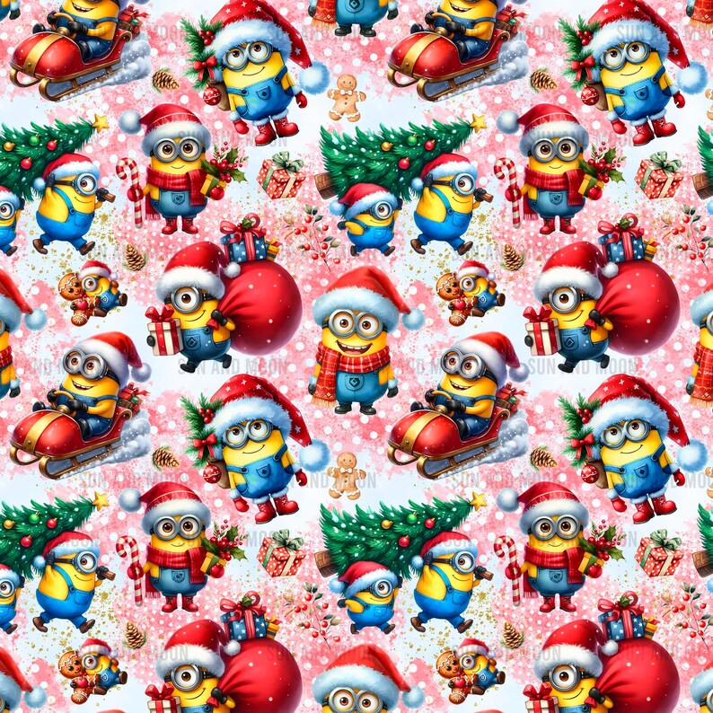 Minions Christmas Seamless Pattern, Xmas Tumbler Wrap (digital Download ...