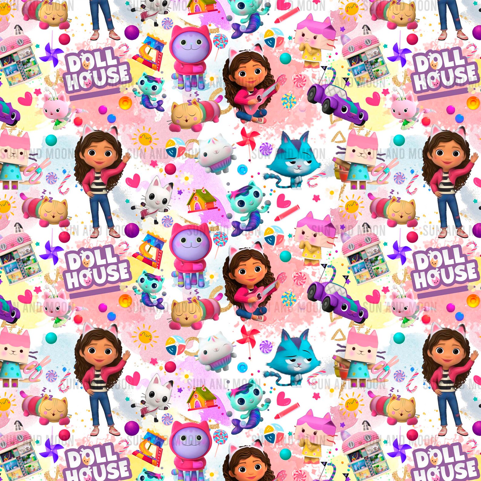 Gabbys Seamless Pattern, Dollhouse Seamless Pattern, Gabby Digital ...