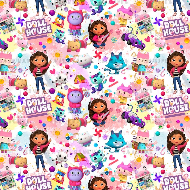Gabbys Seamless Pattern, Dollhouse Seamless Pattern, Gabby Digital ...