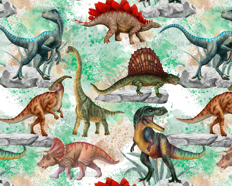 Dinosaurs Digital Paper, Dinosaurs Seamless Pattern, Dinosaurs Digital ...