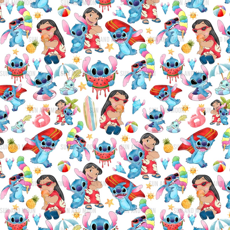 Stitch Sublimation File, Stitch Summer Seamless Pattern, Stitch Digital ...