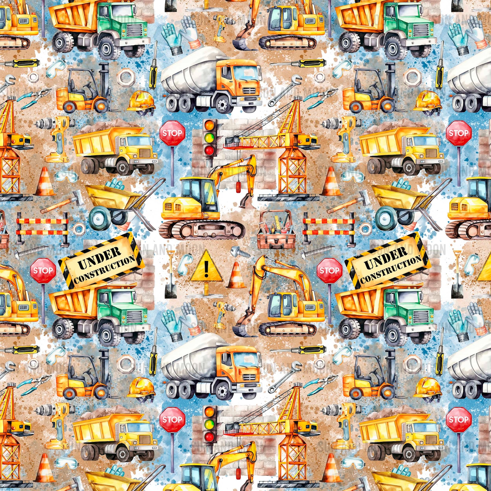 Construction Seamless Pattern, Construction Digital Paper, Construction ...