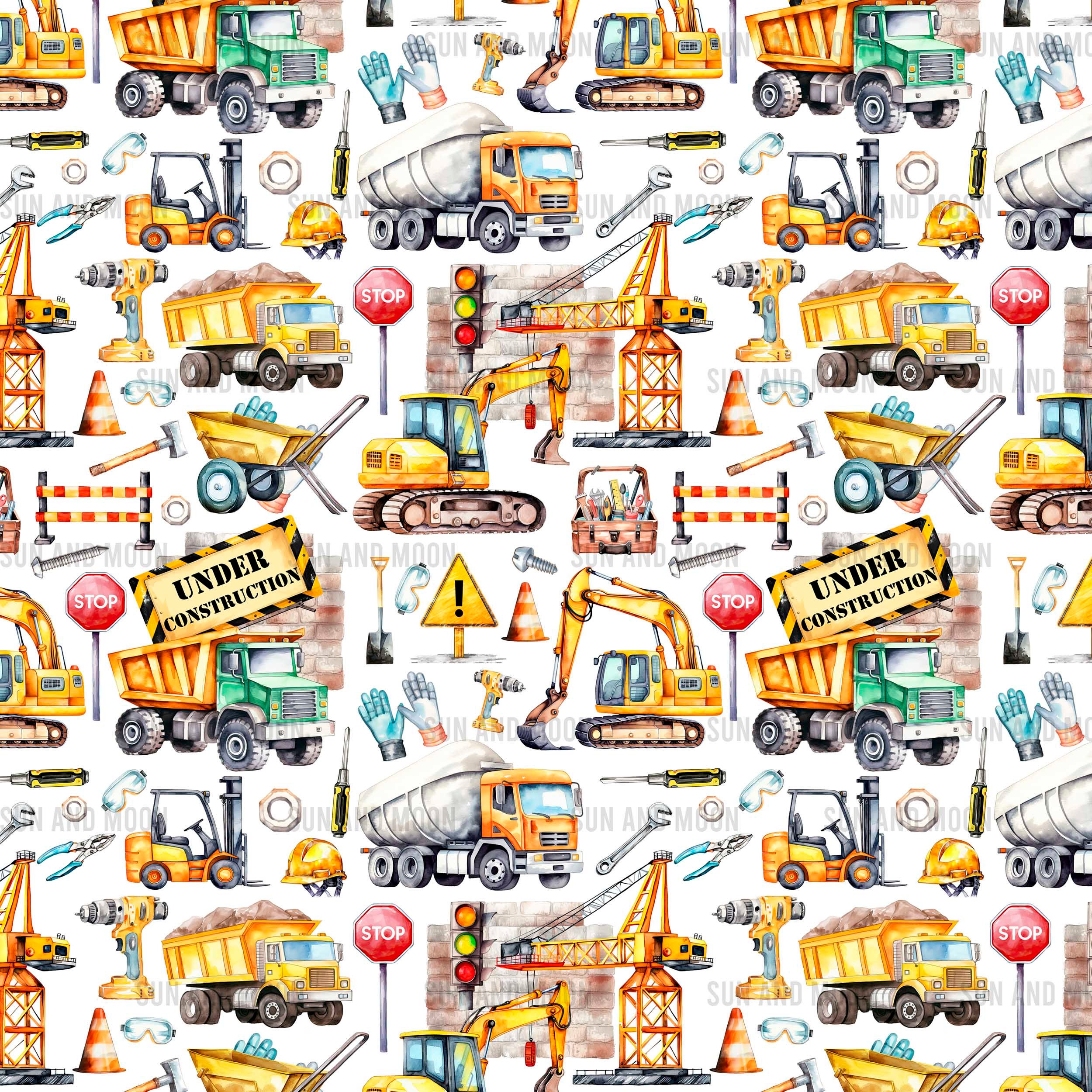 Construction Digital Paper, Construction Seamless Pattern, Construction ...