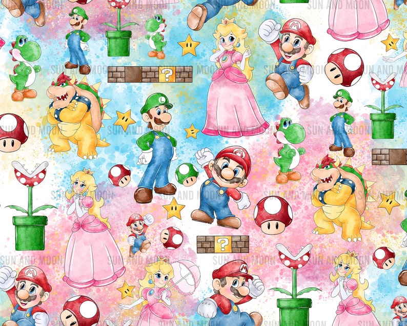 Super Bros Seamless Pattern, Mario Video Game Pattern, Bros Cartoon ...