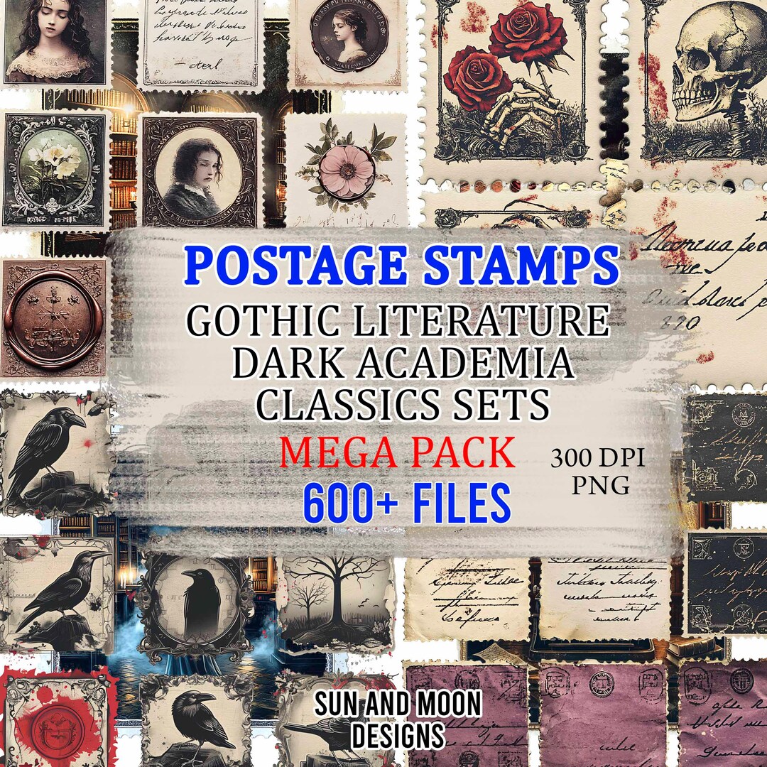 Gothic Postage Stamps PNG | Dark Academia Clipart | Vintage Ephemera - Etsy