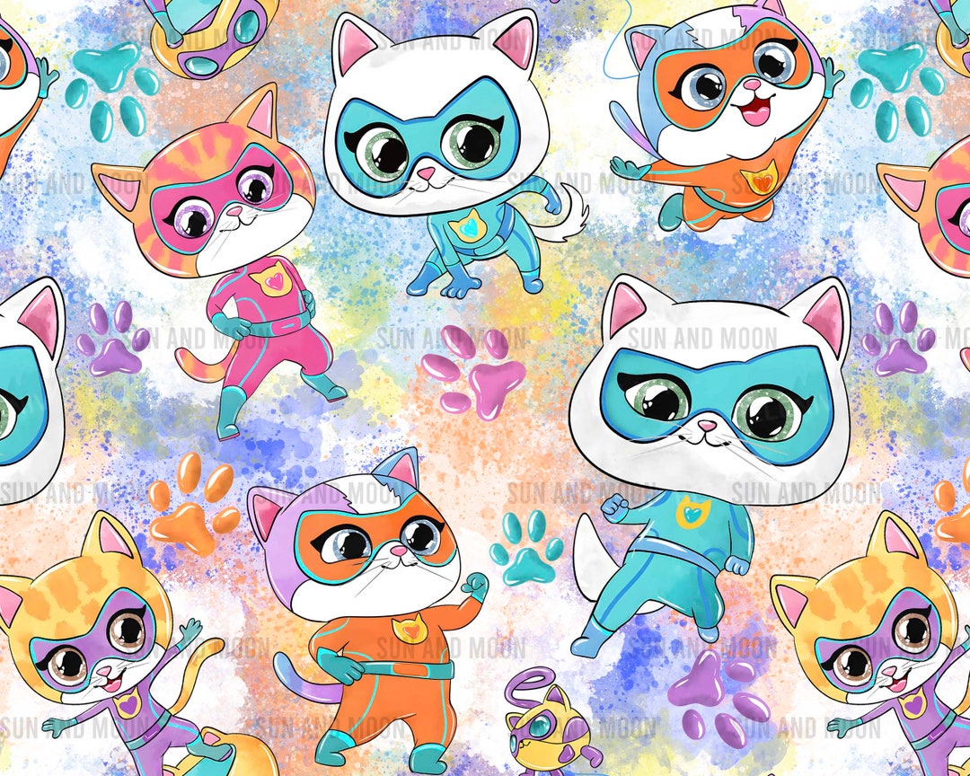 Super Kitties Seamless Paper, Super Hero Kittens Seamless Pattern ...