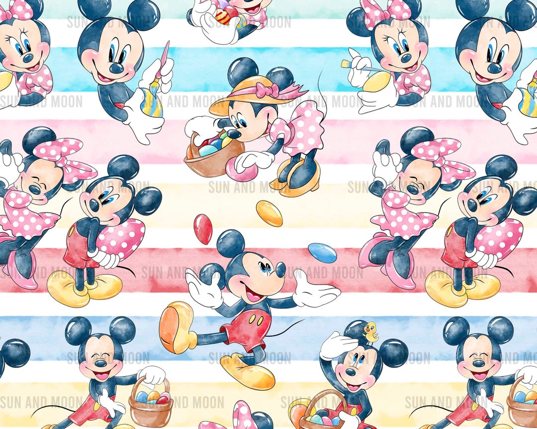 Mickey Easter Digital Paper, Mickey Easter Seamless Pattern, Minnie ...
