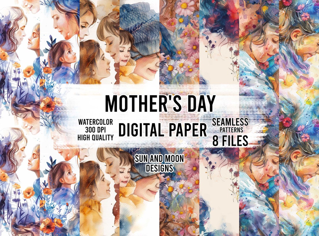 Mother's Day Digital Paper, Mother's Day Seamless Pattern, Mother and ...