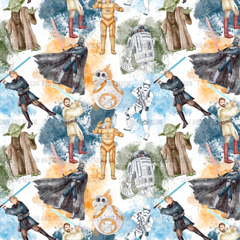 Space Wars Digital Paper, Star Wars Seamless Pattern, Galactic Patterns ...