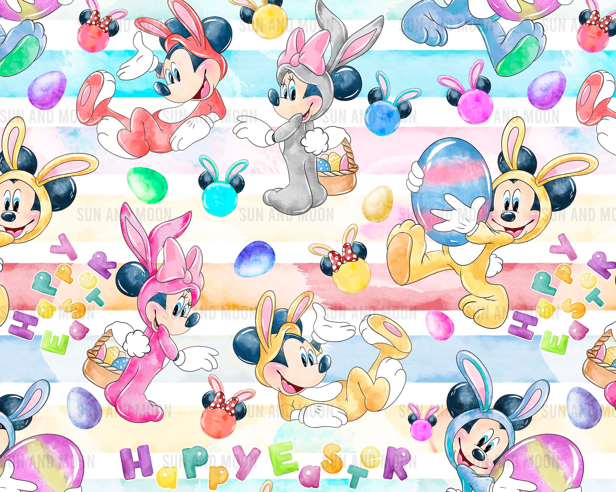 Mickey's Easter Eggs Seamless Pattern, Mickey Easter Paper, Minnie ...