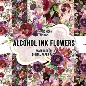 Alcohol Ink Flowers Seamless File, Red and Purple Ink Flower Pattern ...