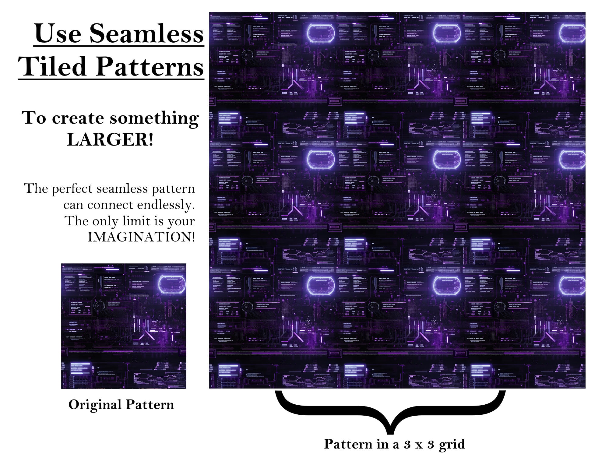 Cyberpunk Interface Panels Seamless Pattern Bundle Digital Papers ...