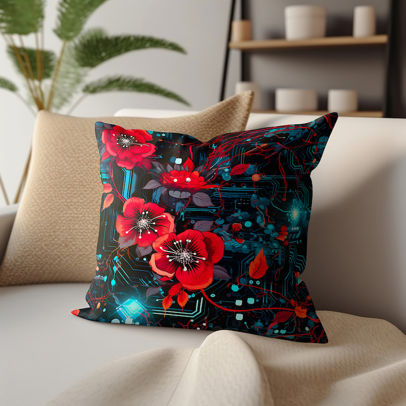 Cyberpunk Flowers and Circuitry Seamless Pattern Bundle Digital Papers ...