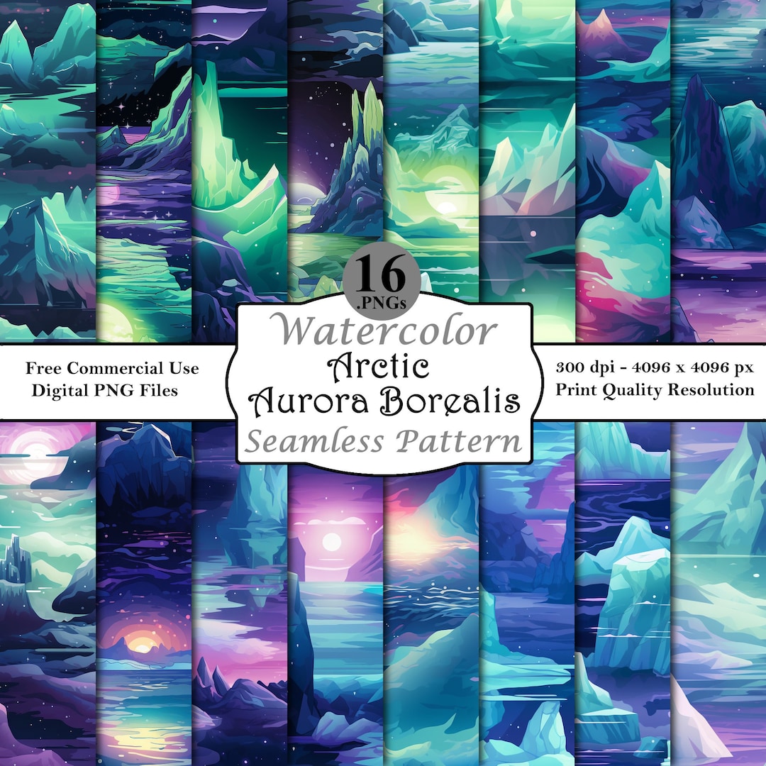 Arctic Aurora Borealis Seamless Pattern Bundle Digital Papers Printable ...