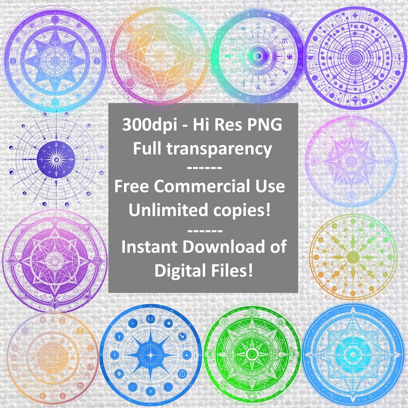Magic Spell Circle Digital Clipart Instant Download Bundle Transparent ...